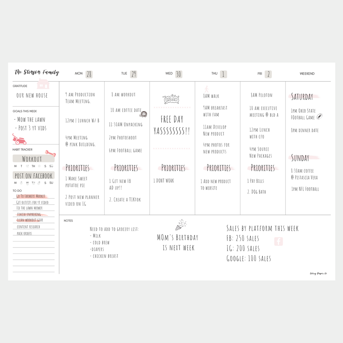 Large Deskpad Weekly Calendar (52 weeks) – Ivory Paper Co