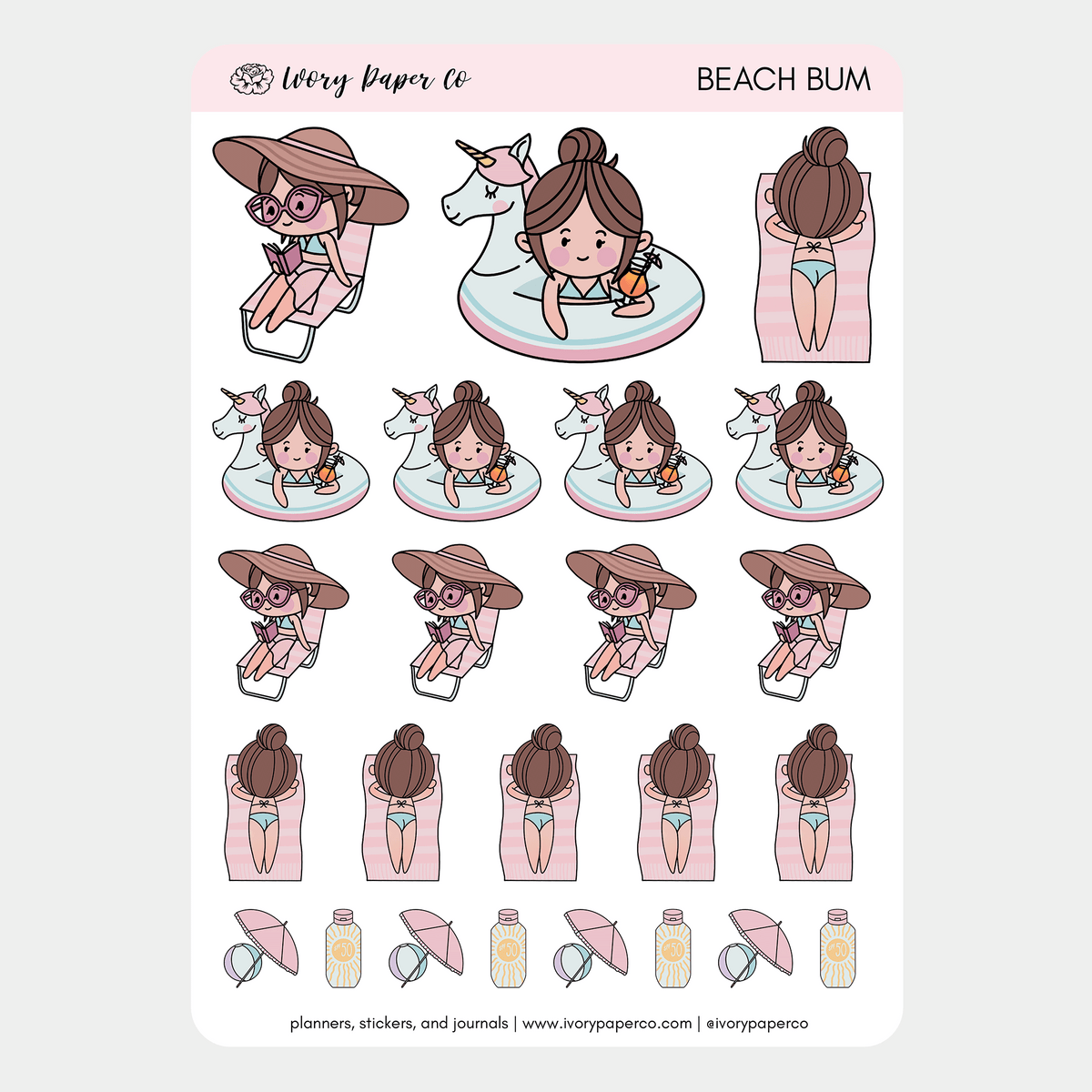Beach Bum - Character Stickers - Ivory Girls – Ivory Paper Co