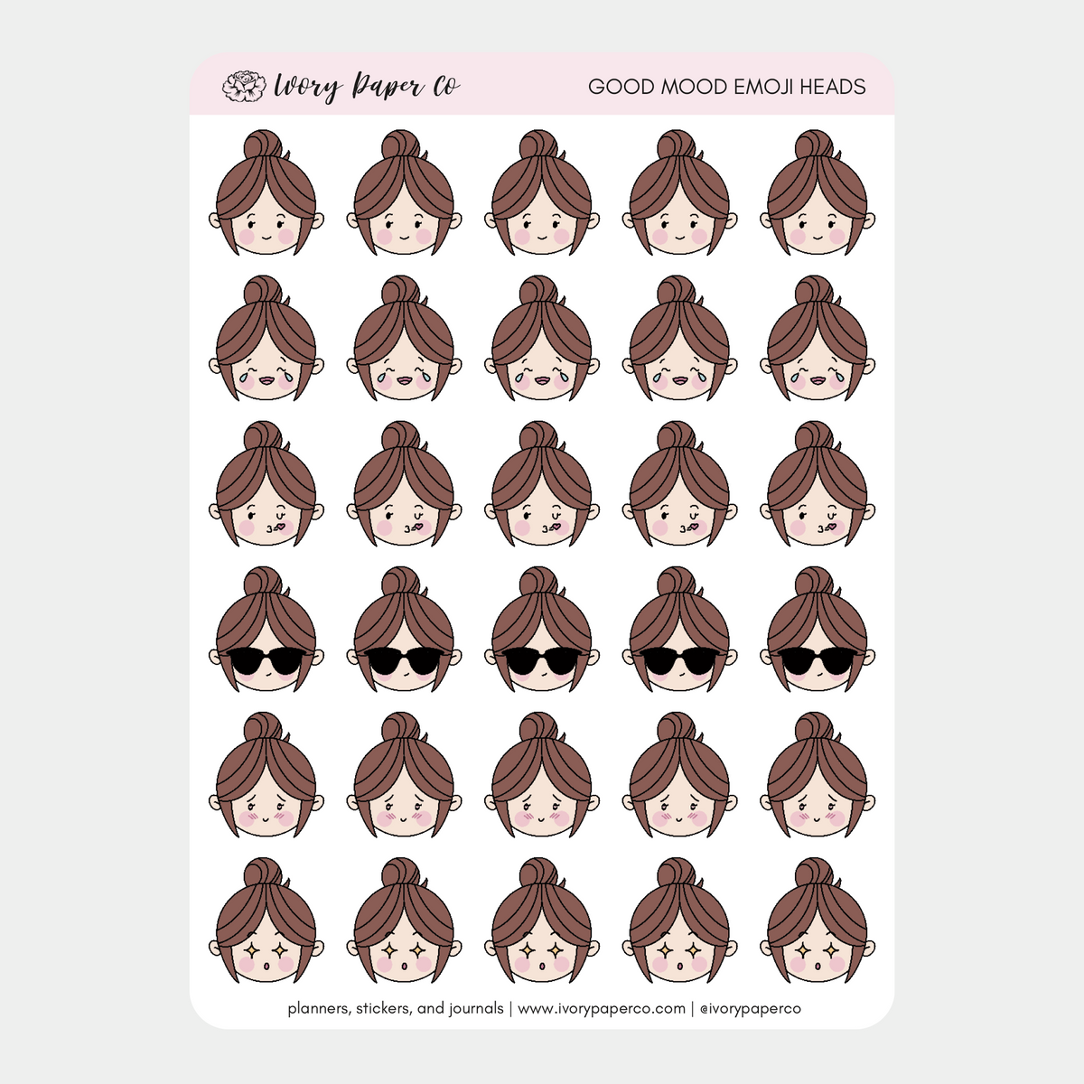 Good Mood Emoji Heads - Character Stickers - Ivory Girls – Ivory Paper Co