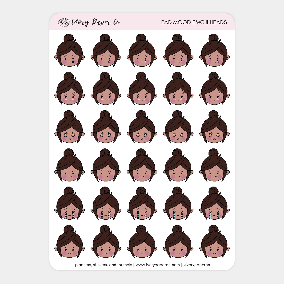 Bad Mood Emoji Heads - Character Stickers - Ivory Girls – Ivory Paper Co