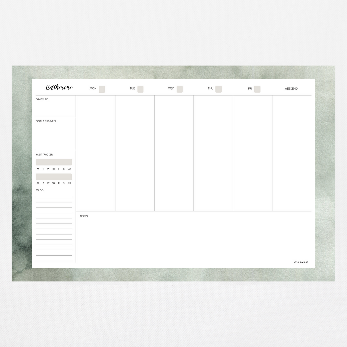 Large Deskpad Weekly Calendar - Green Watercolor – Ivory Paper Co