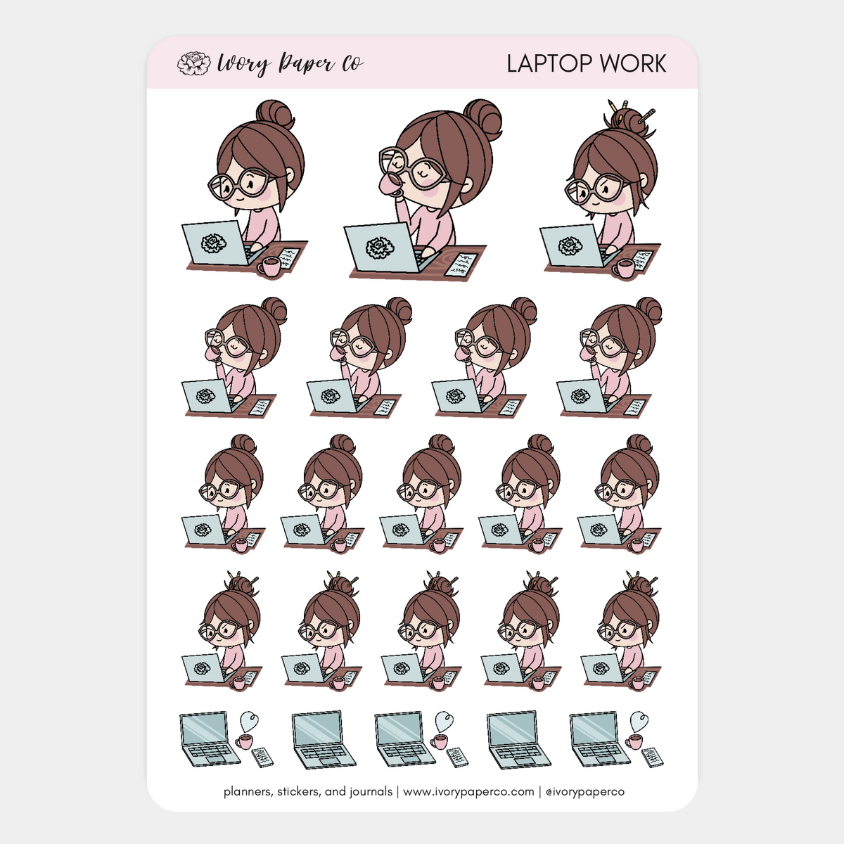 Laptop Work - Character Stickers - Ivory Girls – Ivory Paper Co